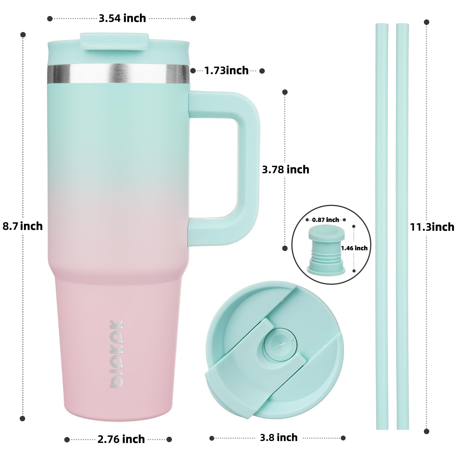BJPKPK 30 oz Stainless Steel Tumbler With Handle Insulated Tumblers With 2 Straw Travel Coffee Mug With Lid,Bubble Gum