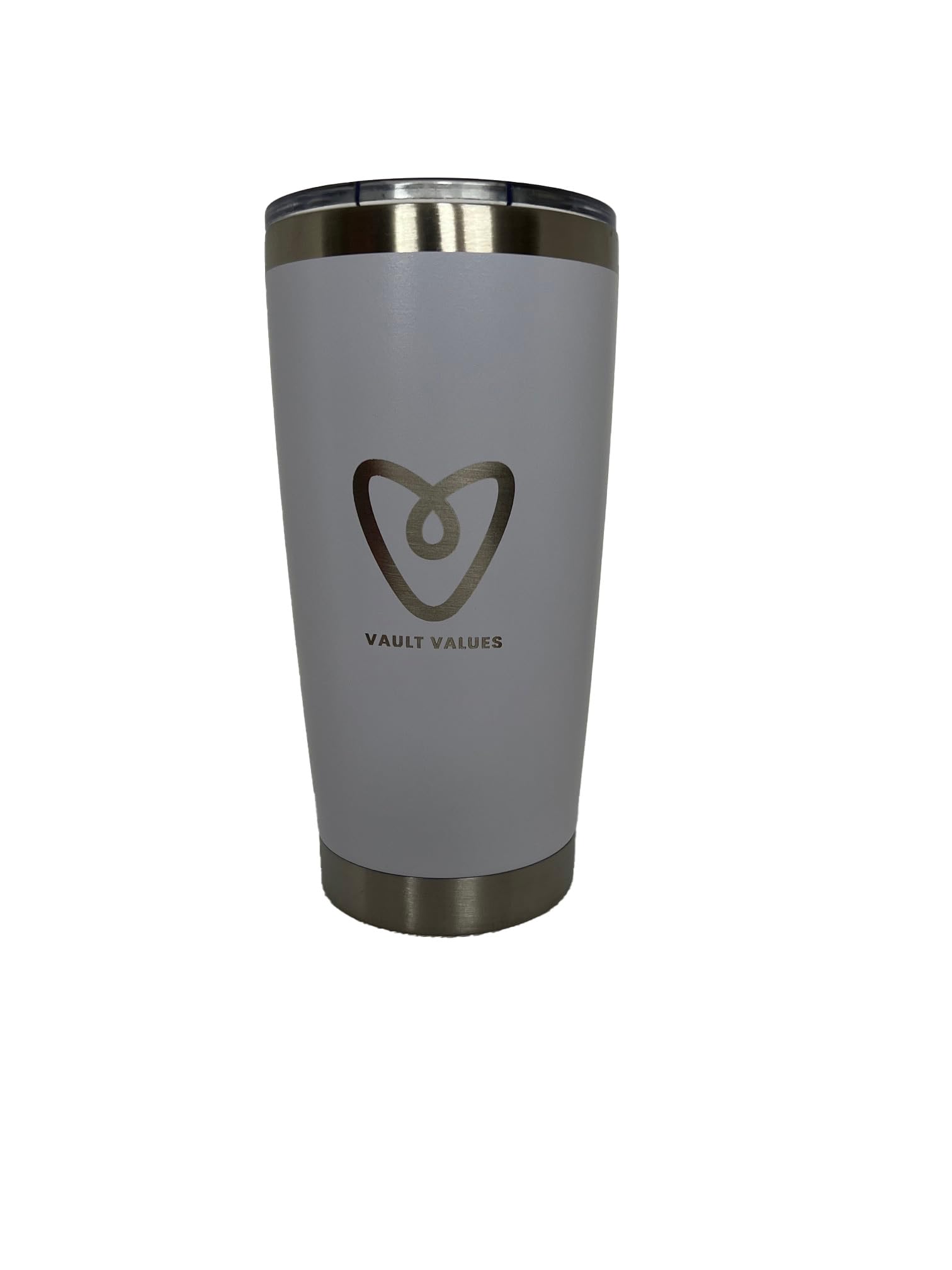 Vault Values 20 oz. Insulated Tumbler. Double Wall. Stainless Steel, Slide Lid with Straw opening COMBO Lid. Available in 5 colors - White, Pink, BLACK, Red, Blue. Hot/Cold. Straw NOT included.