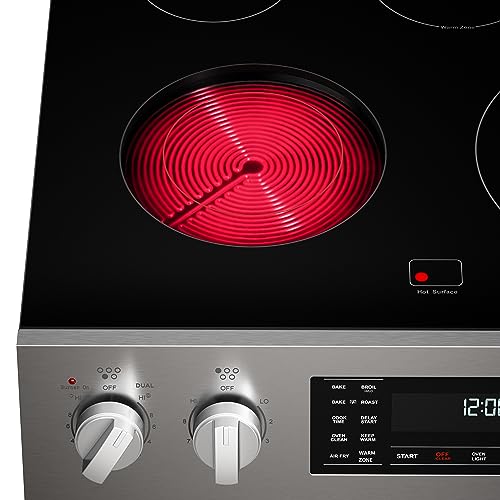 Kenmore Front Control Electric Range Oven with 5 Cooktop Elements with 7 Cooking Power Options, True Convection, Steam and Self Clean, Freestanding Oven, 4.8 cu. ft. Capacity Stainless Steel
