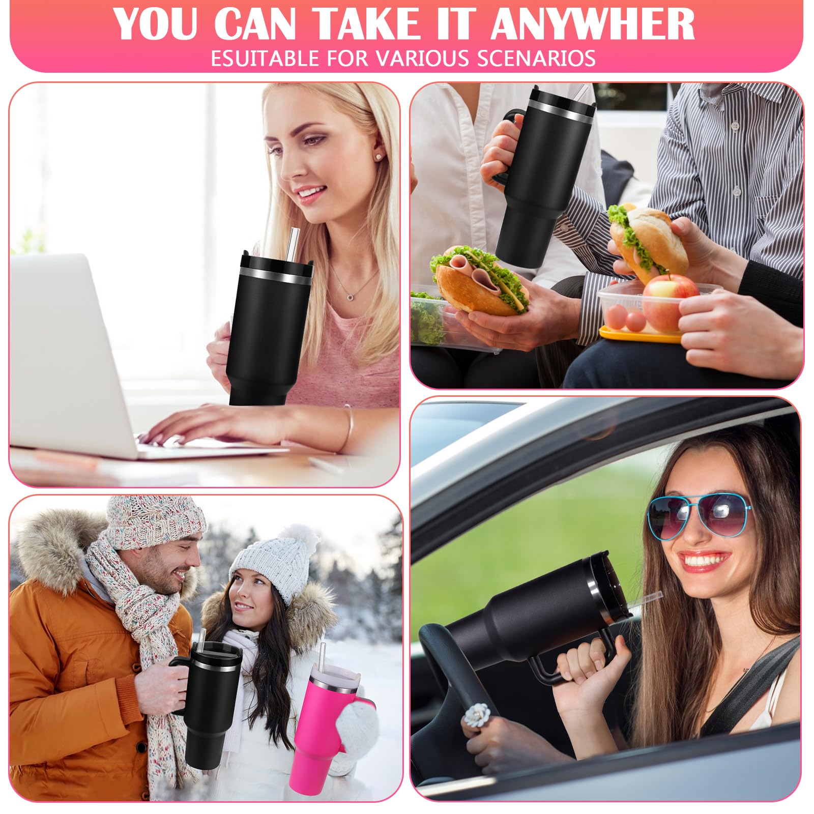 BELYQLY New Version 40oz Stainless Steel Vacuum Insulated Tumbler with Lid and Straw for Water, Smoothie and More, Iced Tea or Coffee (Black)