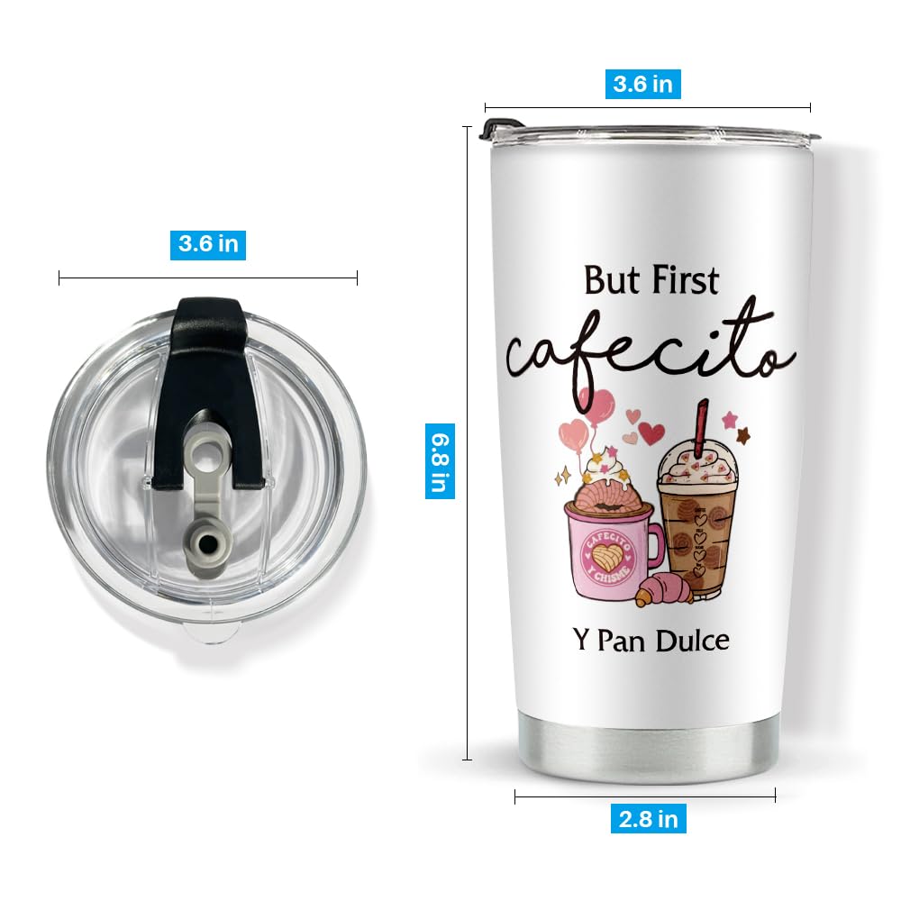 Country But First Cafecito Y Pan Dulce Rustic Coffee Stainless Steel Tumblers 20oz Pan Dulce Lover Gift Conchas Lover Gift Spanish Coffee and Conchas Pun Mama Baker Gifts