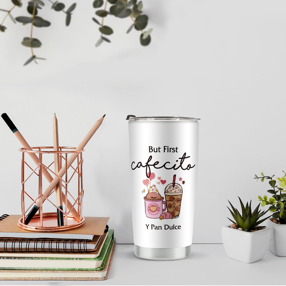 Country But First Cafecito Y Pan Dulce Rustic Coffee Stainless Steel Tumblers 20oz Pan Dulce Lover Gift Conchas Lover Gift Spanish Coffee and Conchas Pun Mama Baker Gifts