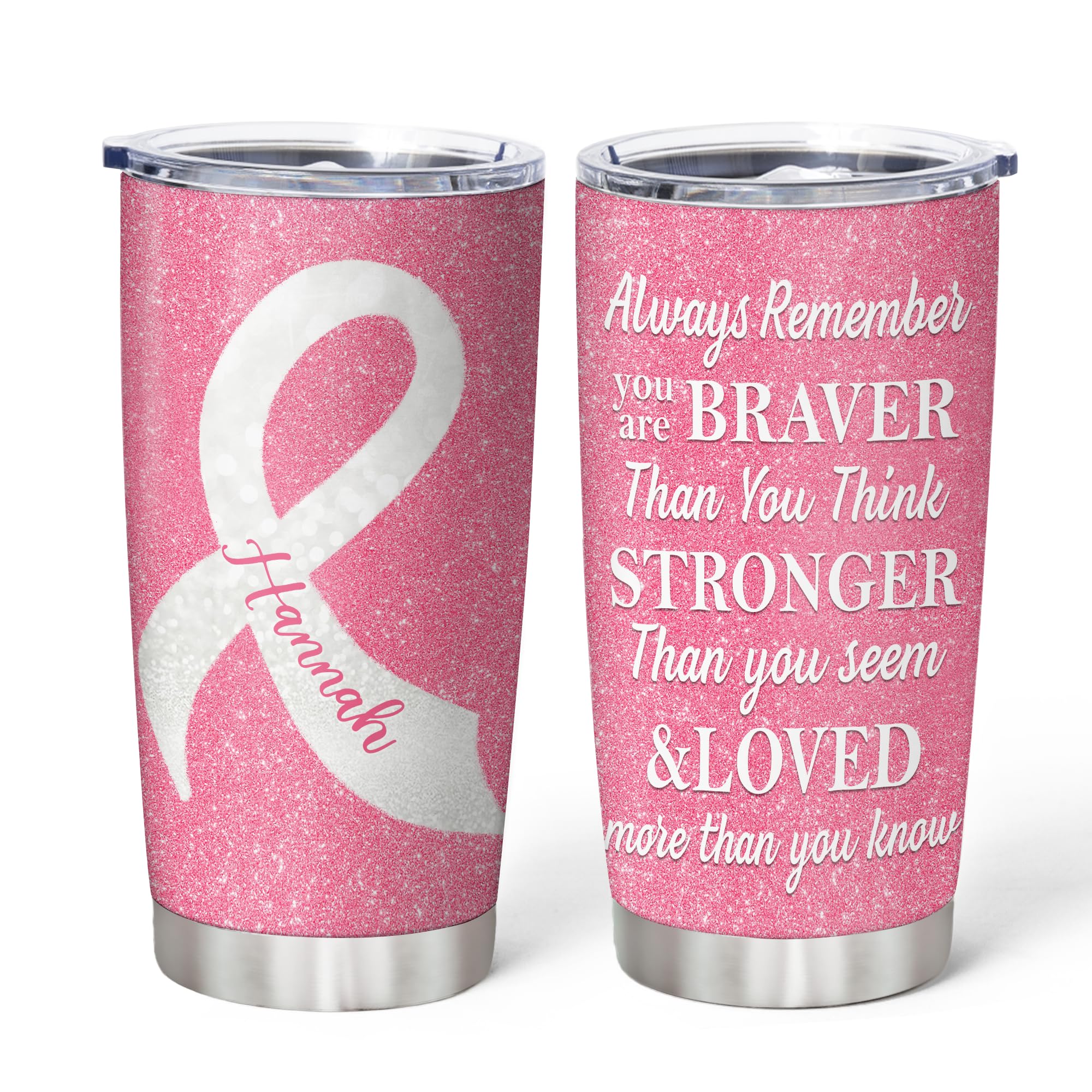Hyturtle Personalized Breast Cancer Awareness Gifts For Women - Custom Name Stainless Steel Tumbler Coffee 20 oz With Lid - Breast Cancer Cup Gifts For Friend, Mom On Awareness Month, Christmas