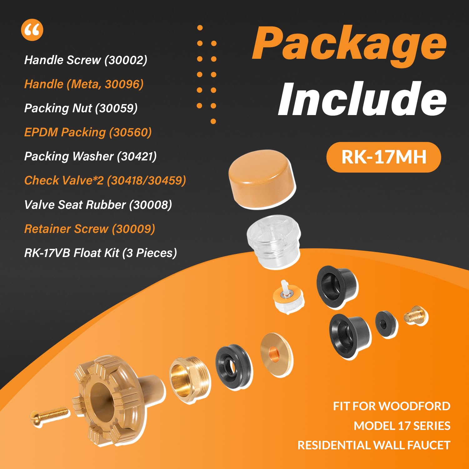 usvehj RK-17MH Repair Kit Metal Handle Replacement for Woodford Model 17 Outdoor Faucet - Frost-Proof Design (12Pcs)