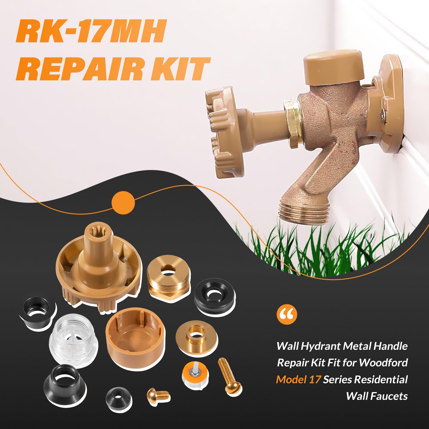 usvehj RK-17MH Repair Kit Metal Handle Replacement for Woodford Model 17 Outdoor Faucet - Frost-Proof Design (12Pcs)