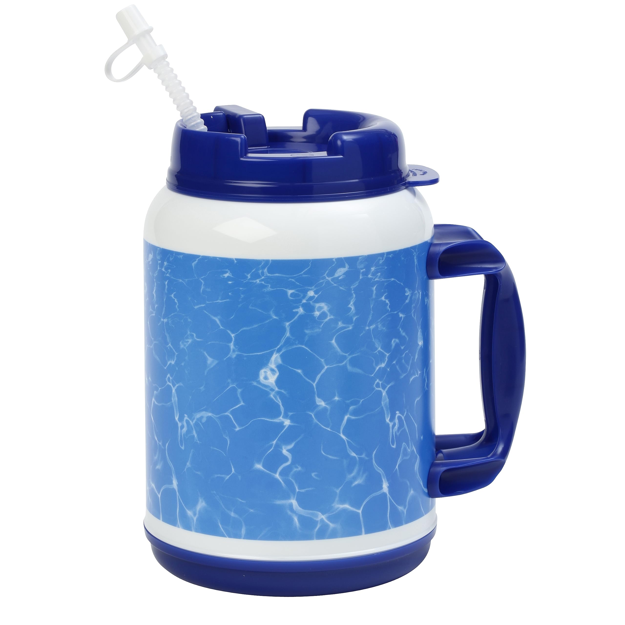 64 Ounce Insulated Mug with Lid Handle Flexible Straw with Cap, Large Plastic Cup for Cold Drinks with Dual Wall Insulation, Convenience Store Soda Mug
