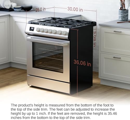 RANGAIRE RRG303TS 30" Gas Range, 5 Sealed Burners, 5.0 cu. Ft. Capacity, Freestanding Slide-in Convection Oven, Easy Reach Racks, Clock and Timer, Stainless Steel