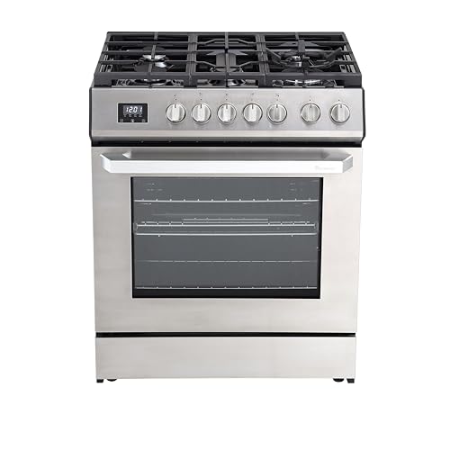 RANGAIRE RRG303TS 30" Gas Range, 5 Sealed Burners, 5.0 cu. Ft. Capacity, Freestanding Slide-in Convection Oven, Easy Reach Racks, Clock and Timer, Stainless Steel