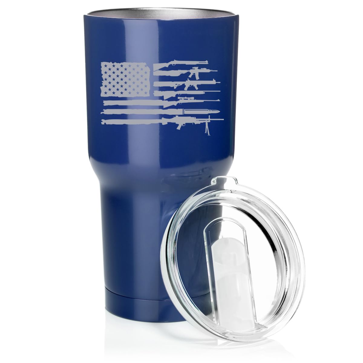 Smooth Body Tumbler Stainless Steel Vacuum Insulated Travel Mug Cup Gift American Gun Flag (30 oz, Blue)