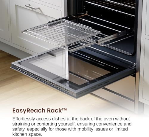 RANGAIRE RRE241TS 24" Electric Range with 4 Burners, 3.0 cu. Ft. Capacity, Freestanding Slide-in AirFry, Convection Oven, Easy Reach Racks, Soft Close Door, Clock and Timer, Stainless Steel