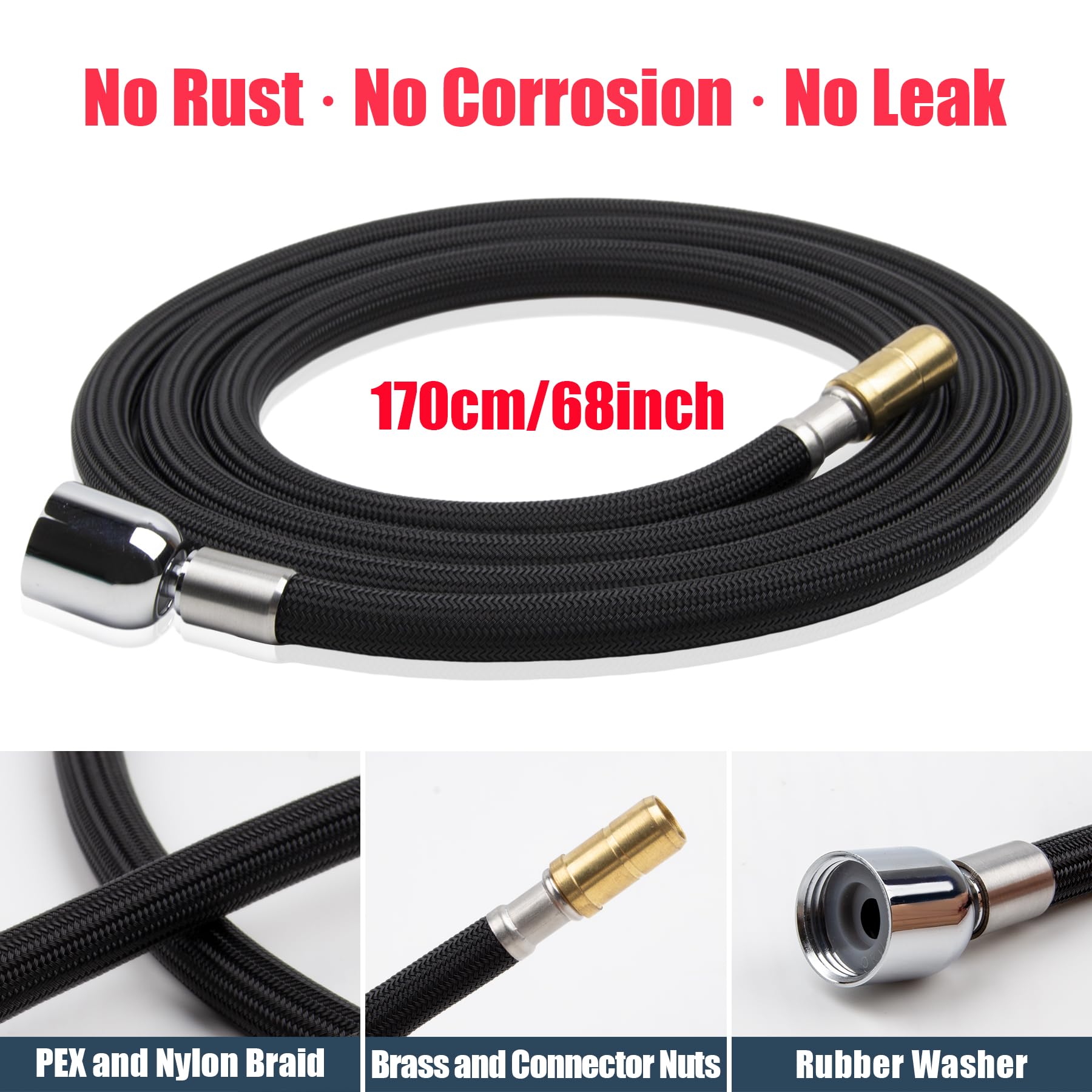 K-1219935-BC Hose Kit for Kohler Pull-Down Kitchen Faucet, K-1304674-BC Sink hose attachment, Pull-Out Kitchen Faucet Hose Replacemnet Part K-1304674-BC/K-1219935-BC, Bright Chrome