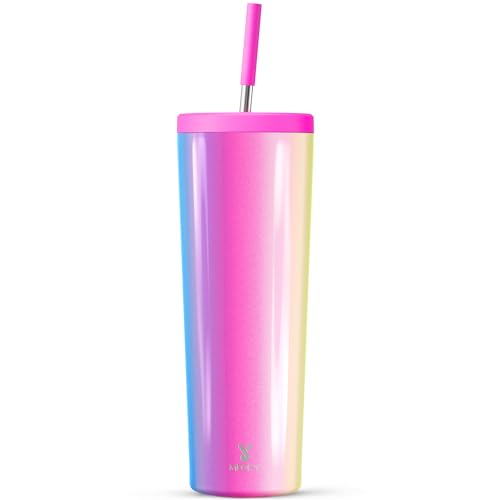 Meoky 30 oz Insulated Tumbler with Lid and Straw, Stainless Steel Vacuum Insulated Tumbler, Keeps Cold for 24 Hours, 100% Leak Proof, Fits in Car Cup Holder (Carnival)