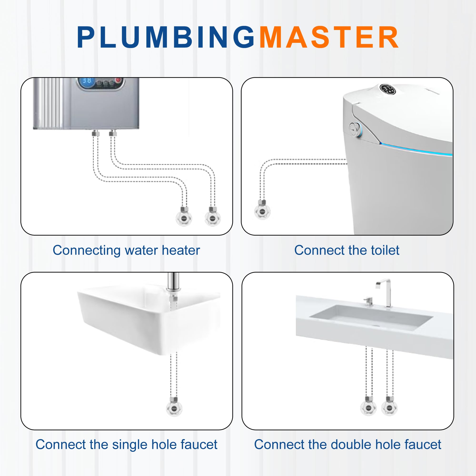 PLUMBINGMASTER 36'' Faucet Hose Connector, 3/8" Comp x 1/2" FIP Braided Stainless Steel Faucet Water Supply Lines for Bathroom Kitchen Sink Faucet 2Pcs