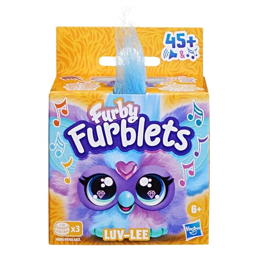 Furby Furblets Luv-Lee Mini Friend, K-Pop Music, Speaks Only Furbish, Electronic Plush Toys for Girls & Boys, Interactive Pets, Purple & Blue, Easter Basket Stuffers, 6+