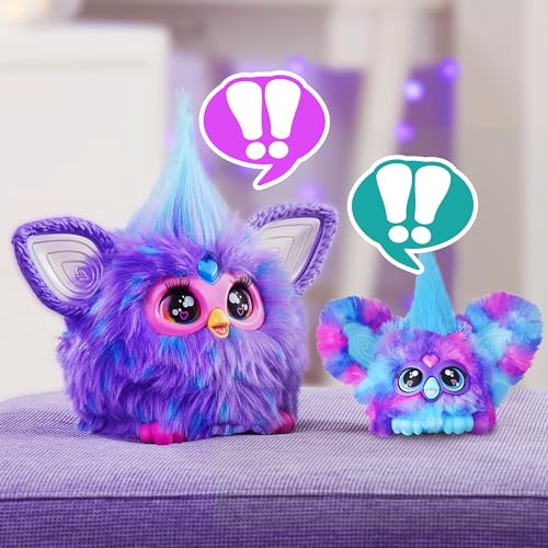 Furby Furblets Luv-Lee Mini Friend, K-Pop Music, Speaks Only Furbish, Electronic Plush Toys for Girls & Boys, Interactive Pets, Purple & Blue, Easter Basket Stuffers, 6+
