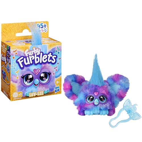 Furby Furblets Luv-Lee Mini Friend, K-Pop Music, Speaks Only Furbish, Electronic Plush Toys for Girls & Boys, Interactive Pets, Purple & Blue, Easter Basket Stuffers, 6+