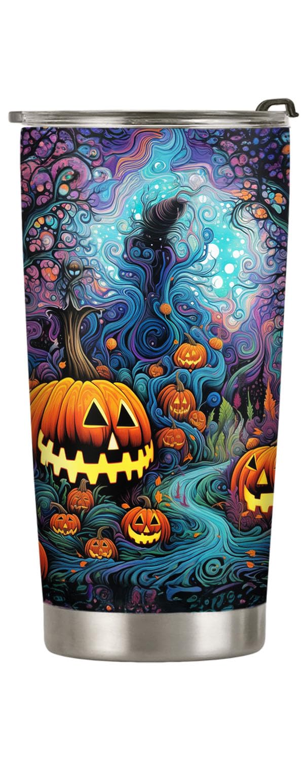 ORCAE 20oz Halloween Pumpkin Ghost Tumbler, Boo Boo Ghost, Trick or Treat, Halloween Gifts, Coffee Thermos, Stainless Steel Double Wall Vacuum Insulated Coffee Mug, Travel Cup with Lid - B