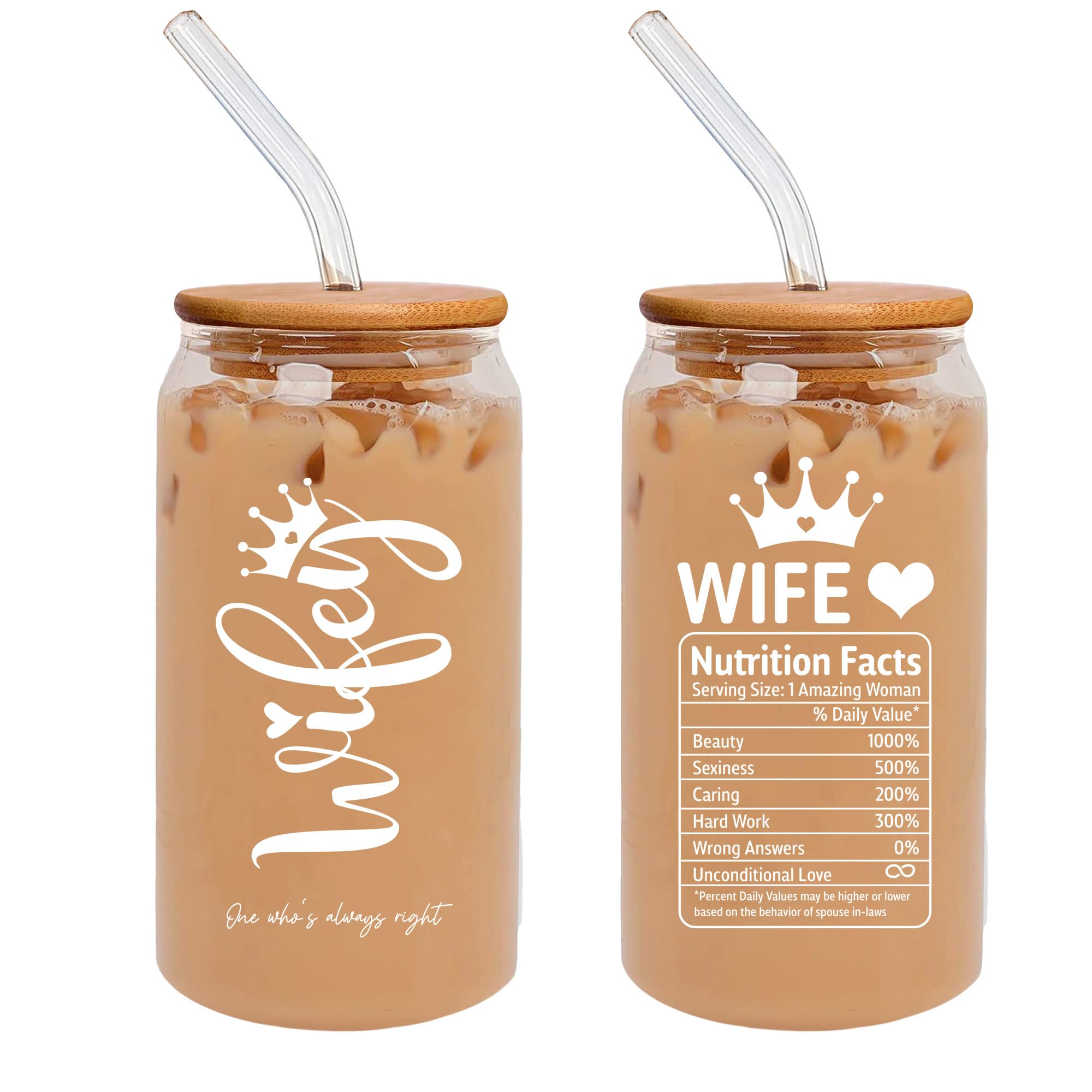 CHICKOR Wifey Gifts - Bridal Shower Presents for Bride-to-Be, Unique Wife Gift Ideas from Husband, 16 Oz Coffee Glass for Women, Fiancee, Bachelorette Celebration