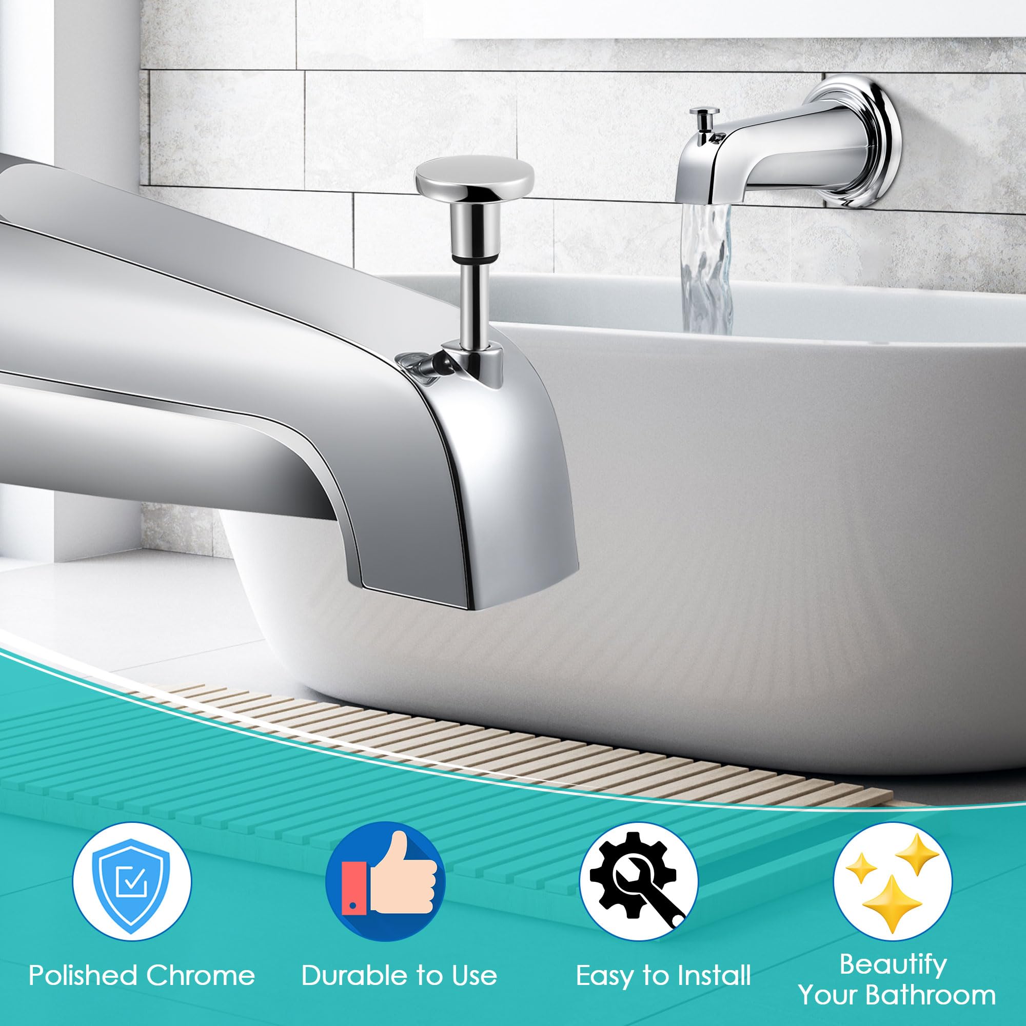 Enhon Universal Bathroom Spout with Metal Cover, 5 1/4 Inch Reach, Front Mount Tub Spout with Shower Diverter, 1/2'' IPS Thread (Chrome)