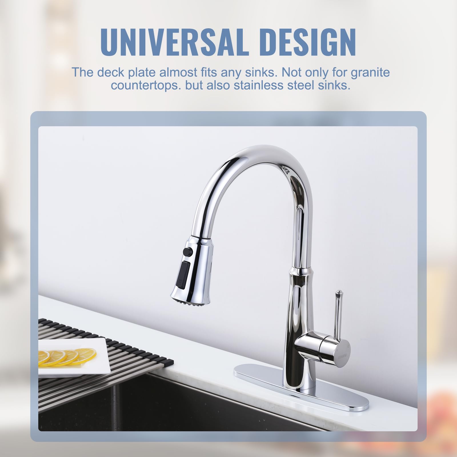 WOWOW Faucet Plate,Kitchen Sink Cover Stainless Steel Plate for 1 or 3 Hole Bathroom or Kitchen Sink Faucet Mixer Tap 10 Inch Escutcheon Hole Covers Chrome
