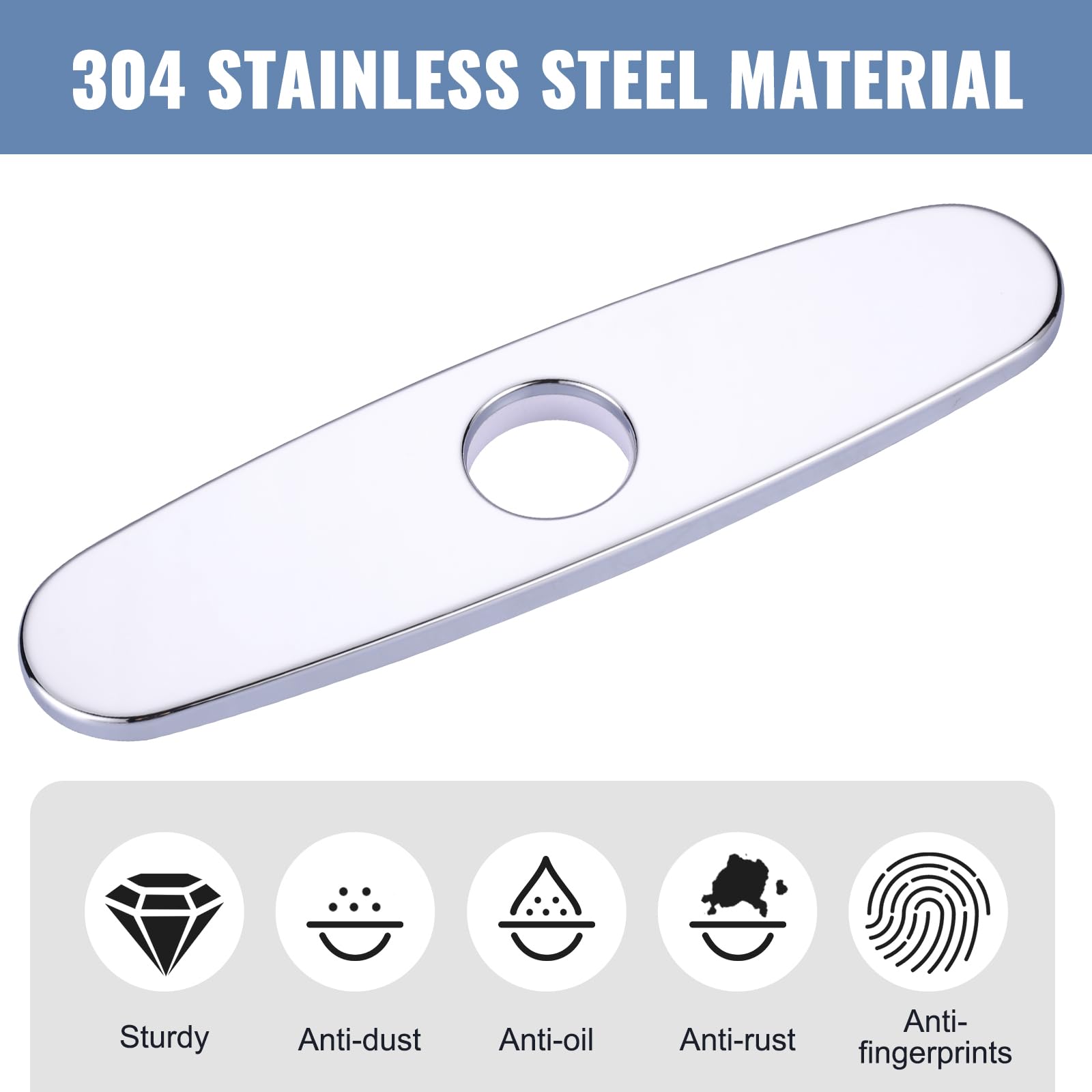 WOWOW Faucet Plate,Kitchen Sink Cover Stainless Steel Plate for 1 or 3 Hole Bathroom or Kitchen Sink Faucet Mixer Tap 10 Inch Escutcheon Hole Covers Chrome