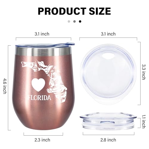 Customized Florida Gift,Florida Coffee Mug Gift for Women 12oz Wine with Lid 18/8 Stainless Steel Cup,Unique Oliday Travel Supplies(Rose Gold)