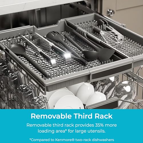 Kenmore 24" Built-In Stainless Steel Tub Dishwasher with EasyFlex 3rd Rack, SmartWash, UltraWash Plus, TurboDry, and Adjustable Rack, Energy Star Certified, Fingerprint Resistant Stainless Steel