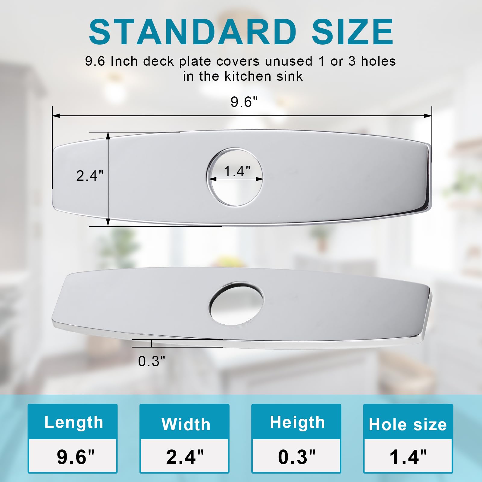 ARCORA 9.6 Inch Faucet Plate, Kitchen or Bathroom Faucet Deck Plate for 1 or 3 Hole, Stainless Steel Sink Hole Cover Escutcheon, Chrome