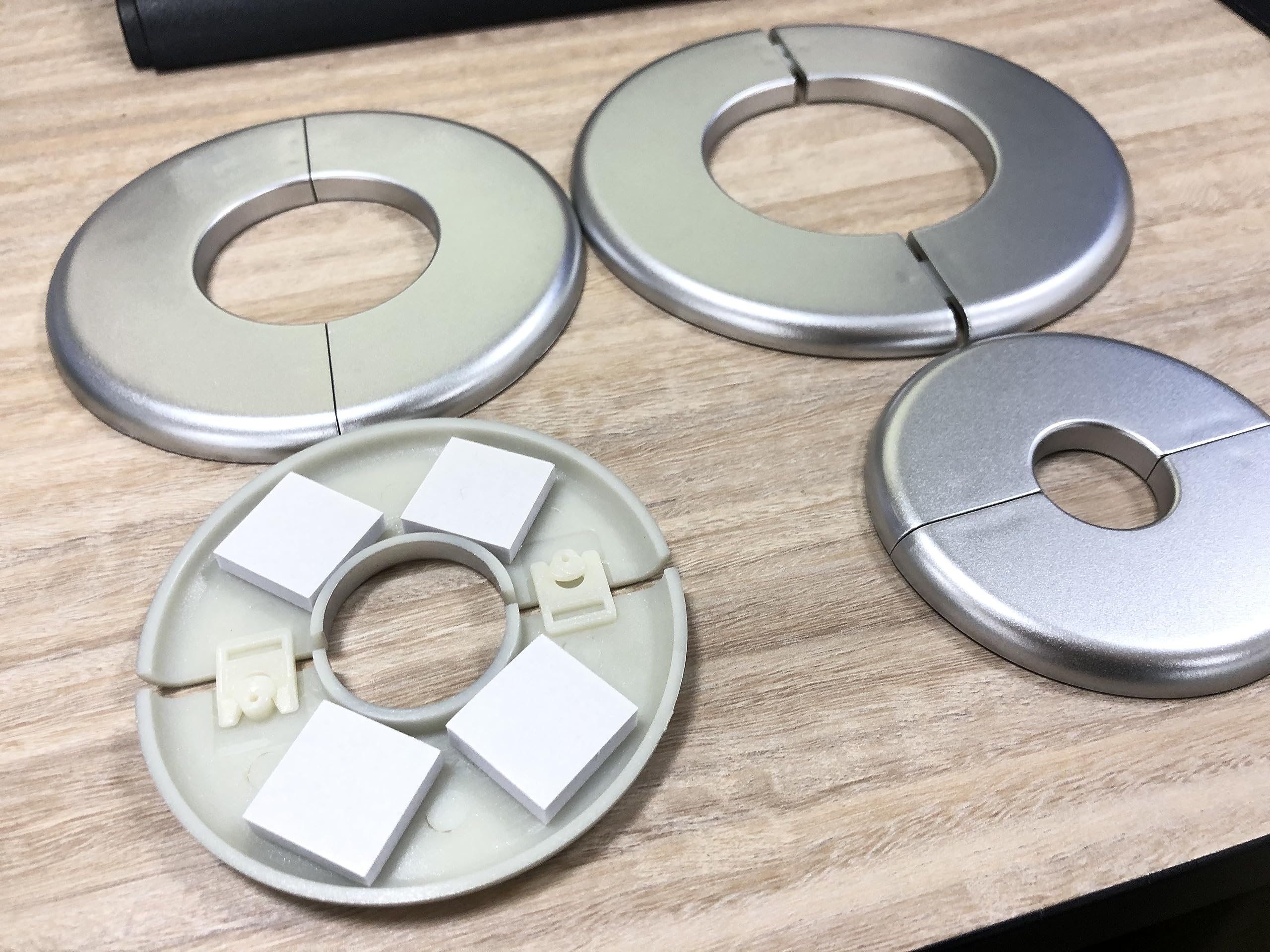 Tsnamay 4 Pcs Wall Split Flange, ABS Round Self-Adhesive Escutcheon Plate Buckles Design for 1"/26mm,Silver