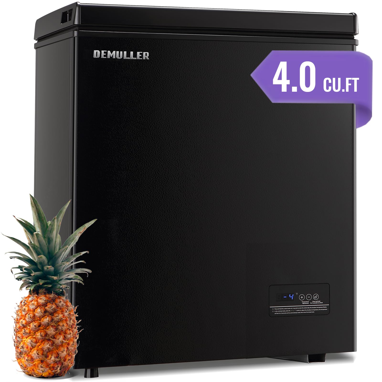 DEMULLER 4.0 Cubic Feet Deep Chest Freezer Small Freezer with Electronic Display Screen Electronic Thermostat Accurate to Every Degree removable Storage Basket Black