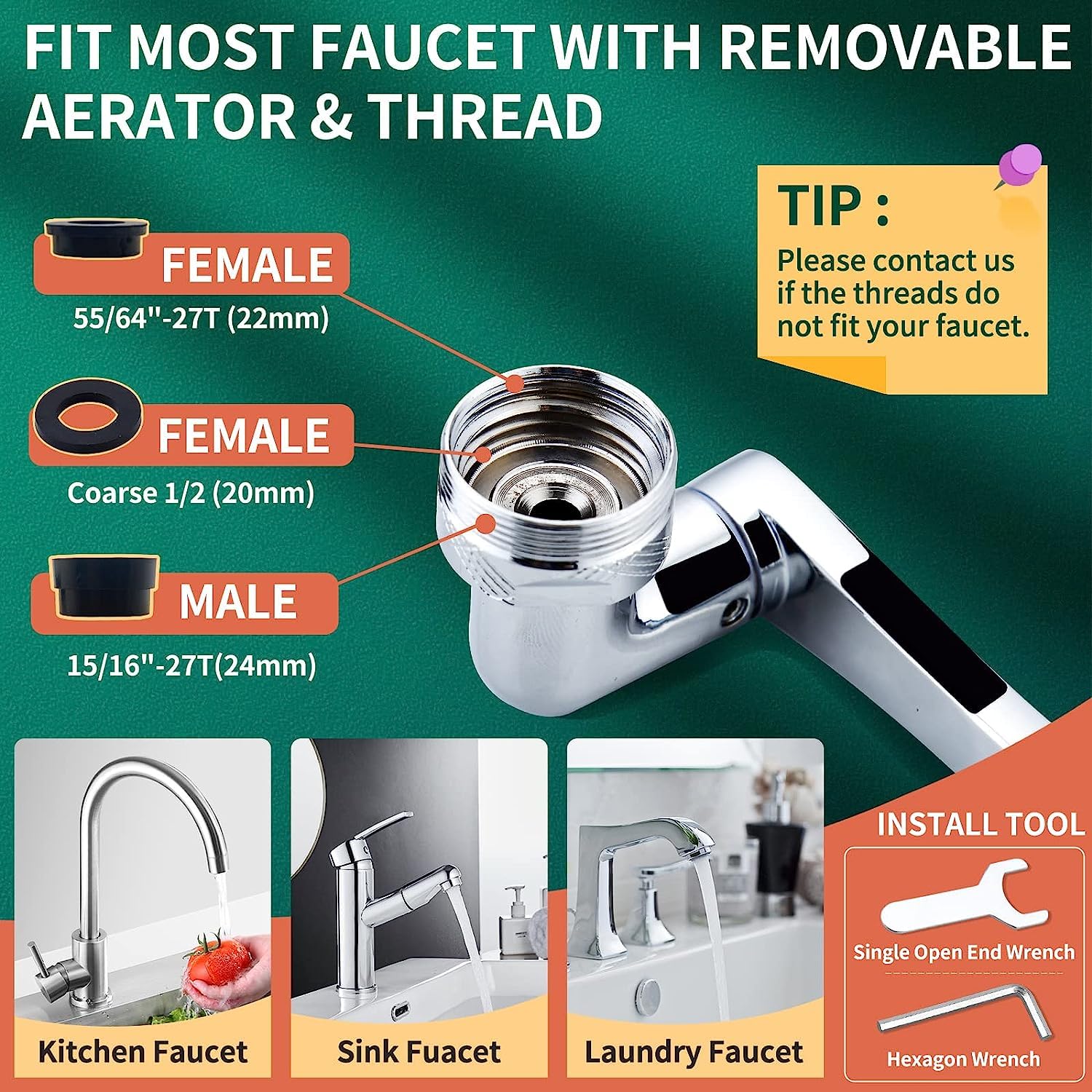 Faucet Extender - 1080° Rotatable Faucet Aerator, Universal Swivel Faucet Attachment,Plumb Rotating Splash Filter Faucet