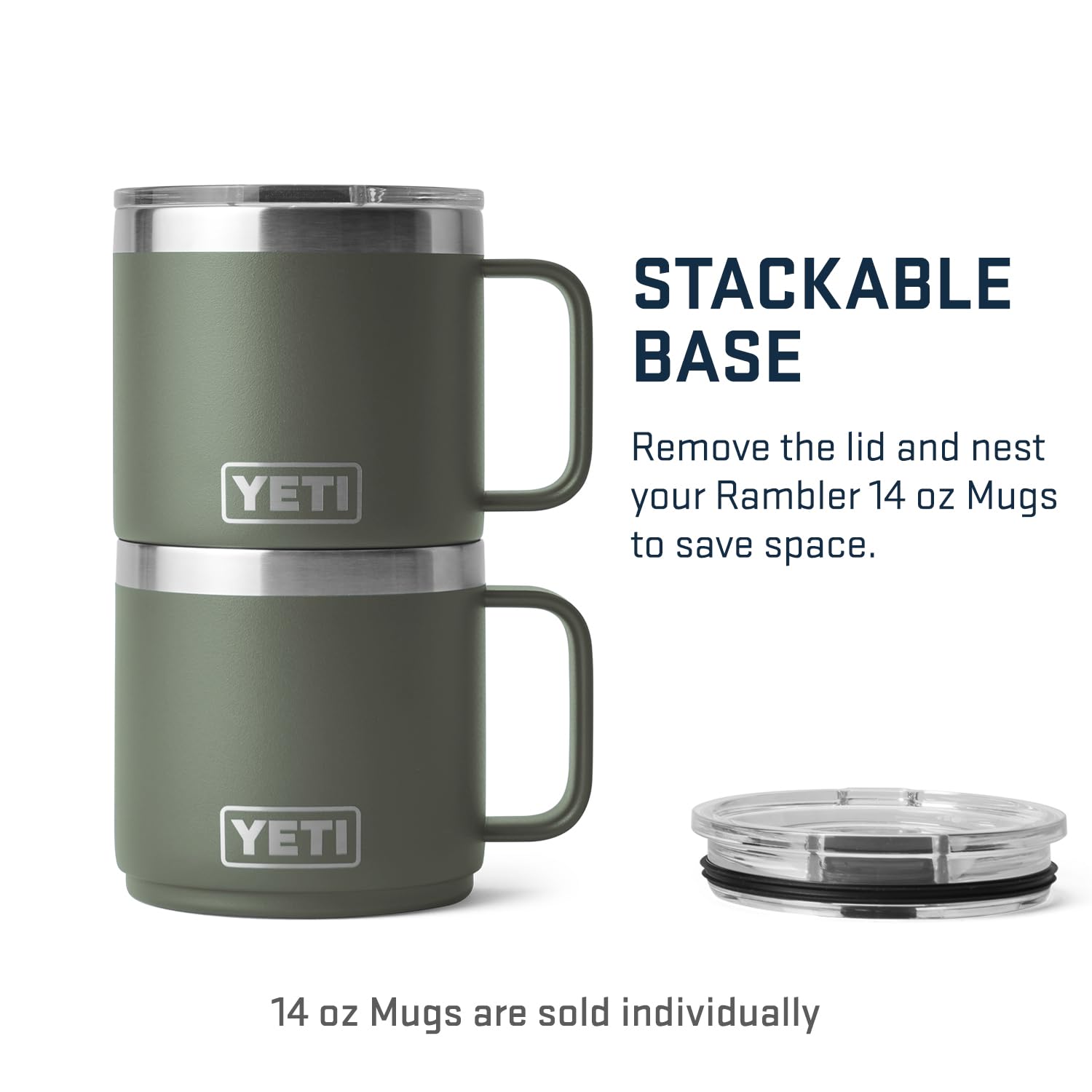 YETI Rambler 14 oz Stackable Mug, Vacuum Insulated, Stainless Steel with MagSlider Lid, Camp Green