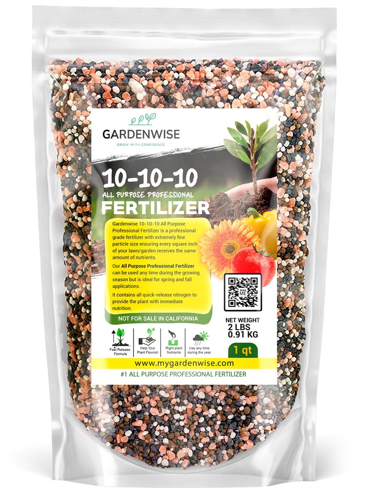 10-10-10 Plant Fertilizer Slow Release – 10 10 10 All Purpose Granular Garden Fertilizer for Fruit Trees, Evergreens, Vegetables, Arborvitae, Fig Trees, Shrubs, Pines, Oaks, Flowers (1 Quart)
