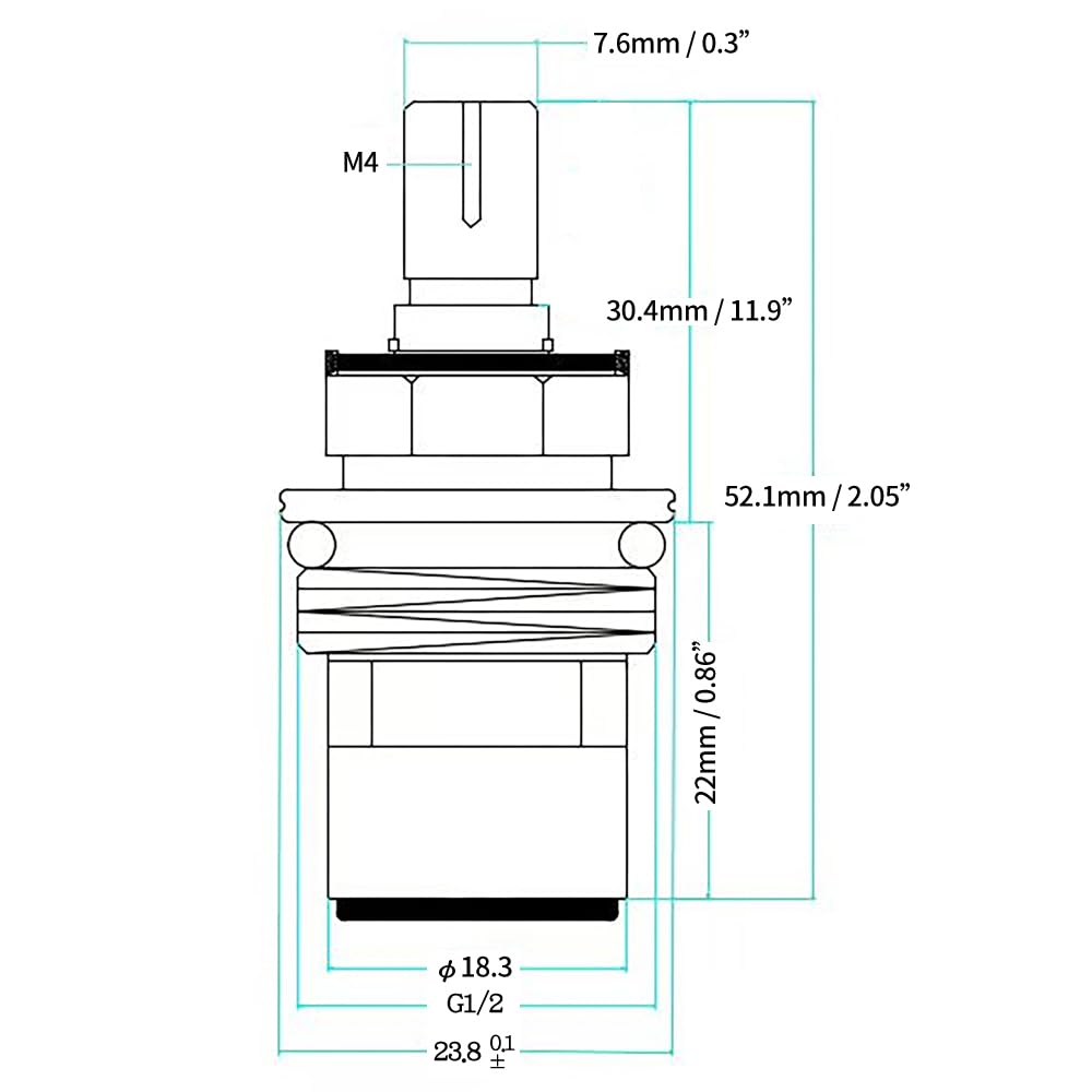 Ceramic Valve Cartridge Compatible with Kohler Two-Handle Faucet, Hot Water Cartridge Replacement for K-GP77005-RP, Brass Faucet Cartridge with Spline Adapter for Kitchen and Bathroom