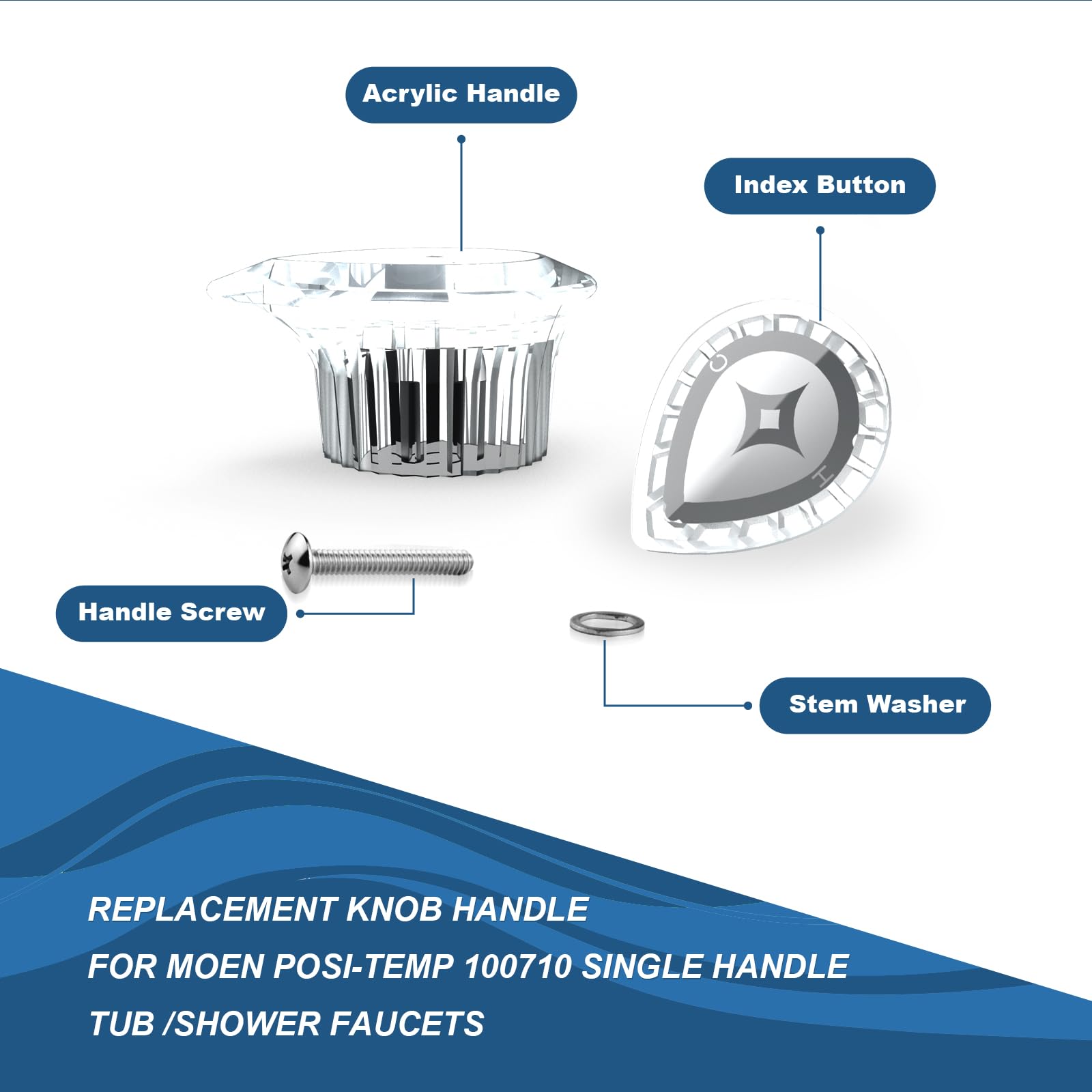 Grandiance 2 PCS Replacement Faucet Handle Compatible with Moen 100710 Posi Temp One Handle Tub and Shower Knob Handle Kit, Replacement Knob Handle for Moen Bathroom Faucet