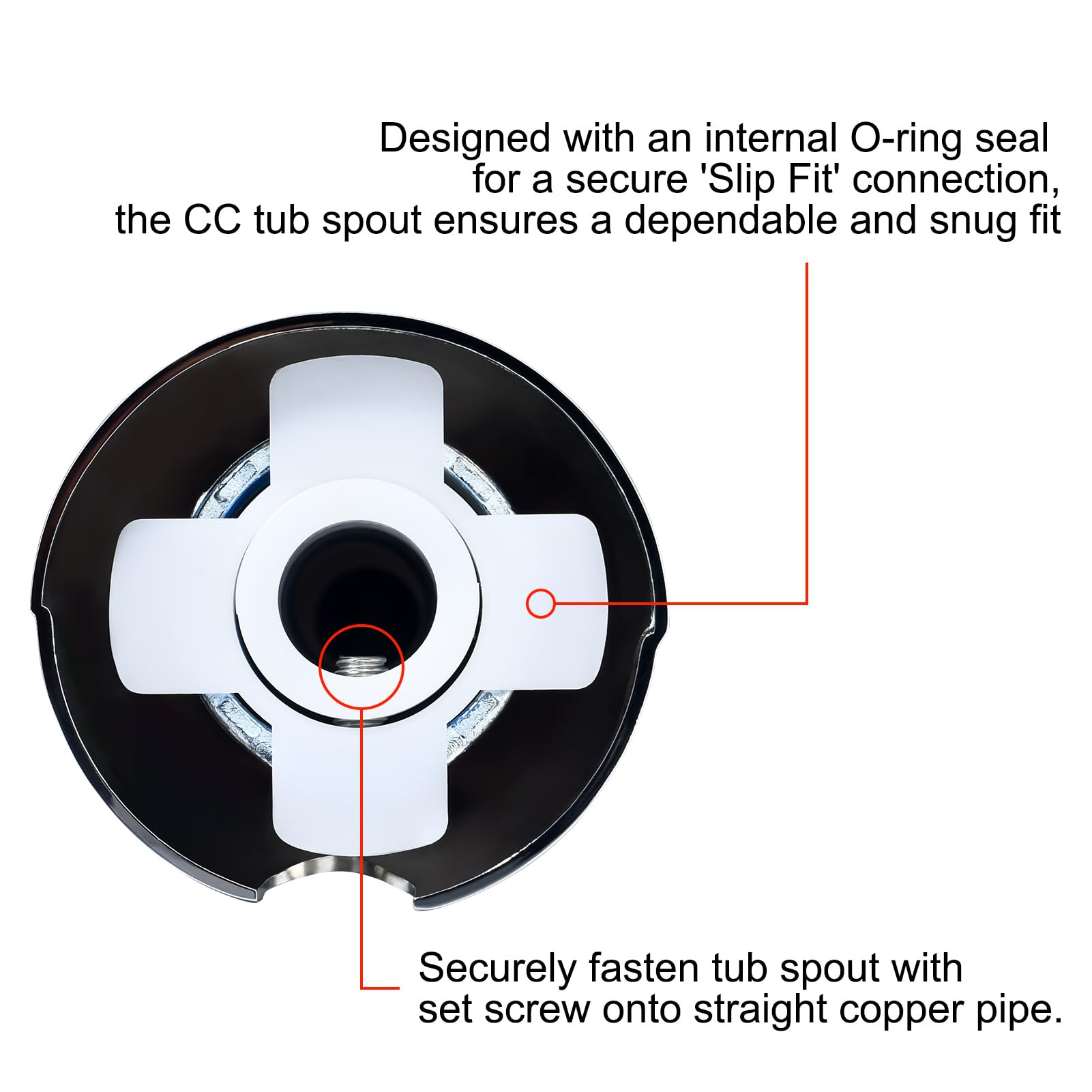 Tub Spout with Integrated Diverter for 1/2 inch Copper Tube - Metal Construction, Chrome