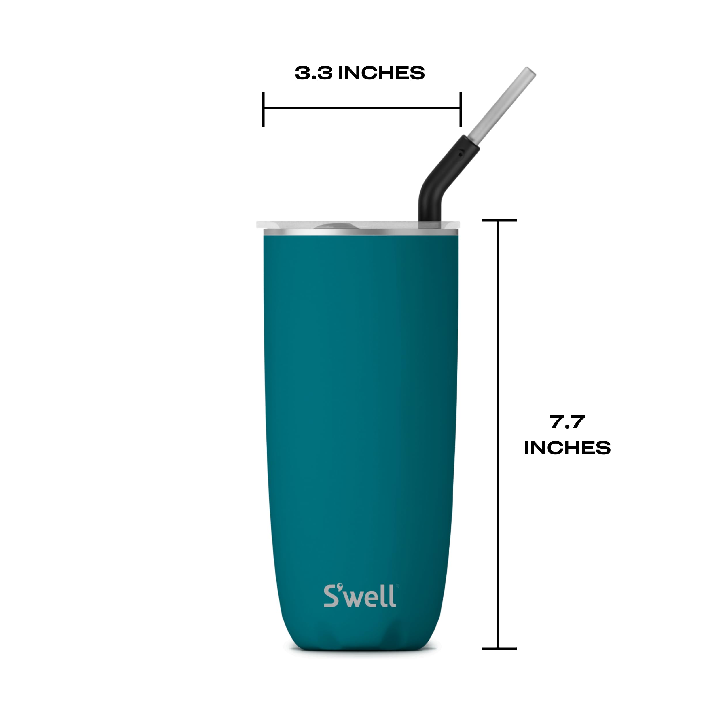 S'well Stainless Steel Tumbler with Straw and Slide-Open Lid, 24oz, Peacock Blue, Triple Layered Vacuum Insulated Containers Keeps Drinks Cold for 18 Hours and Hot for 5, BPA Free