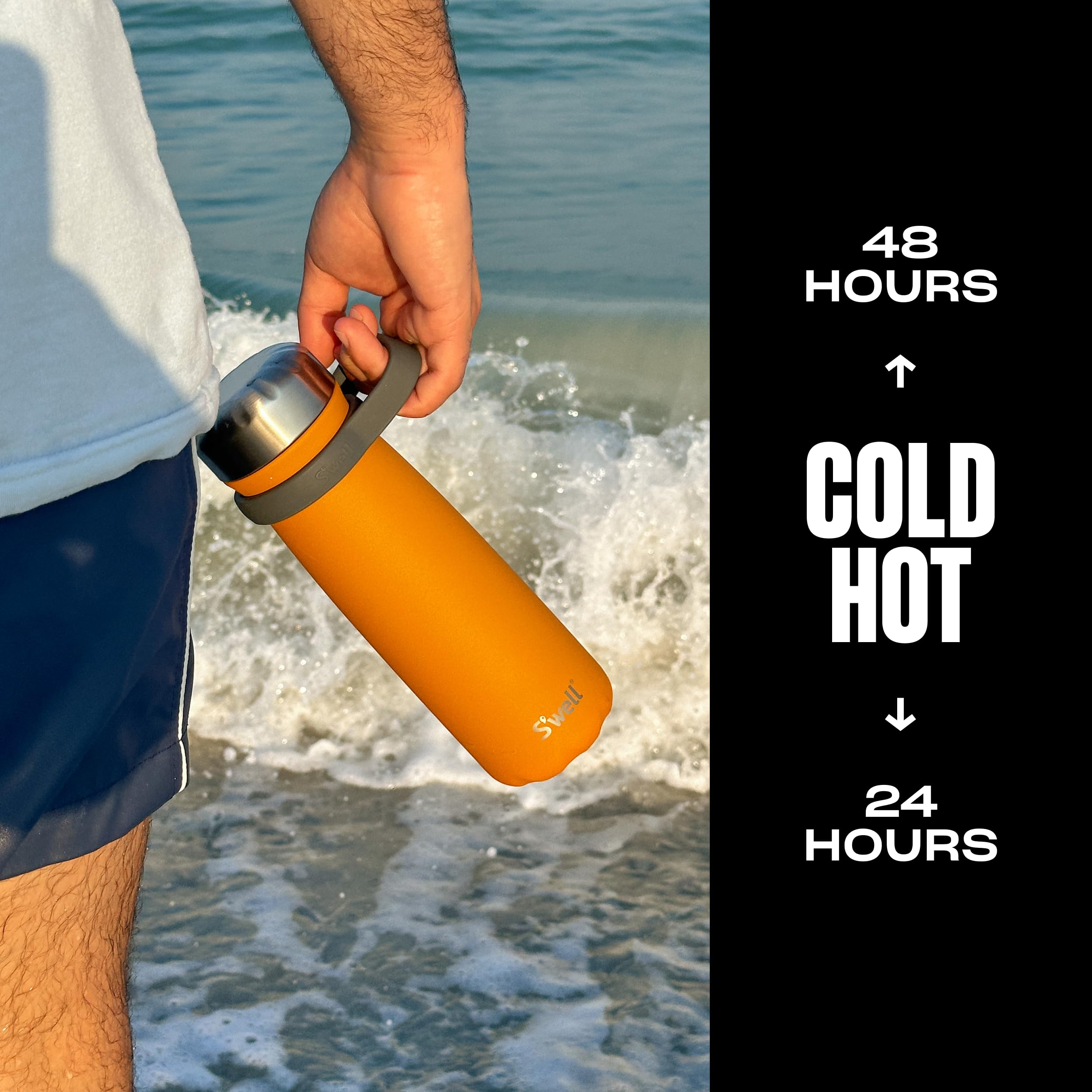 S'well Stainless Steel Traveler With Handle, 24oz, Golden Hour, Triple Layered Vacuum Insulated Containers Keeps Drinks Cold for 40 Hours and Hot for 16, BPA Free, Easy Carrying On the Go