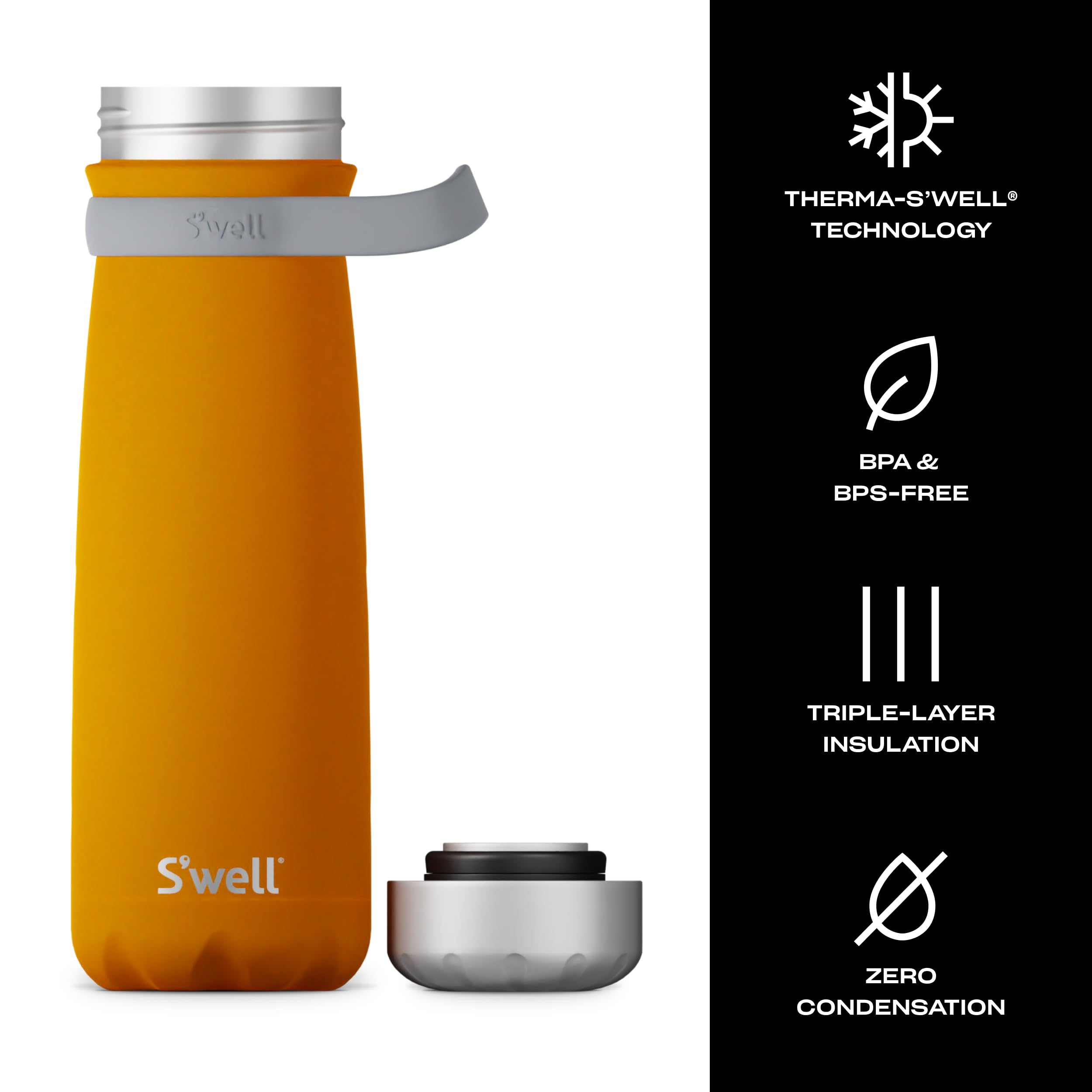 S'well Stainless Steel Traveler With Handle, 24oz, Golden Hour, Triple Layered Vacuum Insulated Containers Keeps Drinks Cold for 40 Hours and Hot for 16, BPA Free, Easy Carrying On the Go