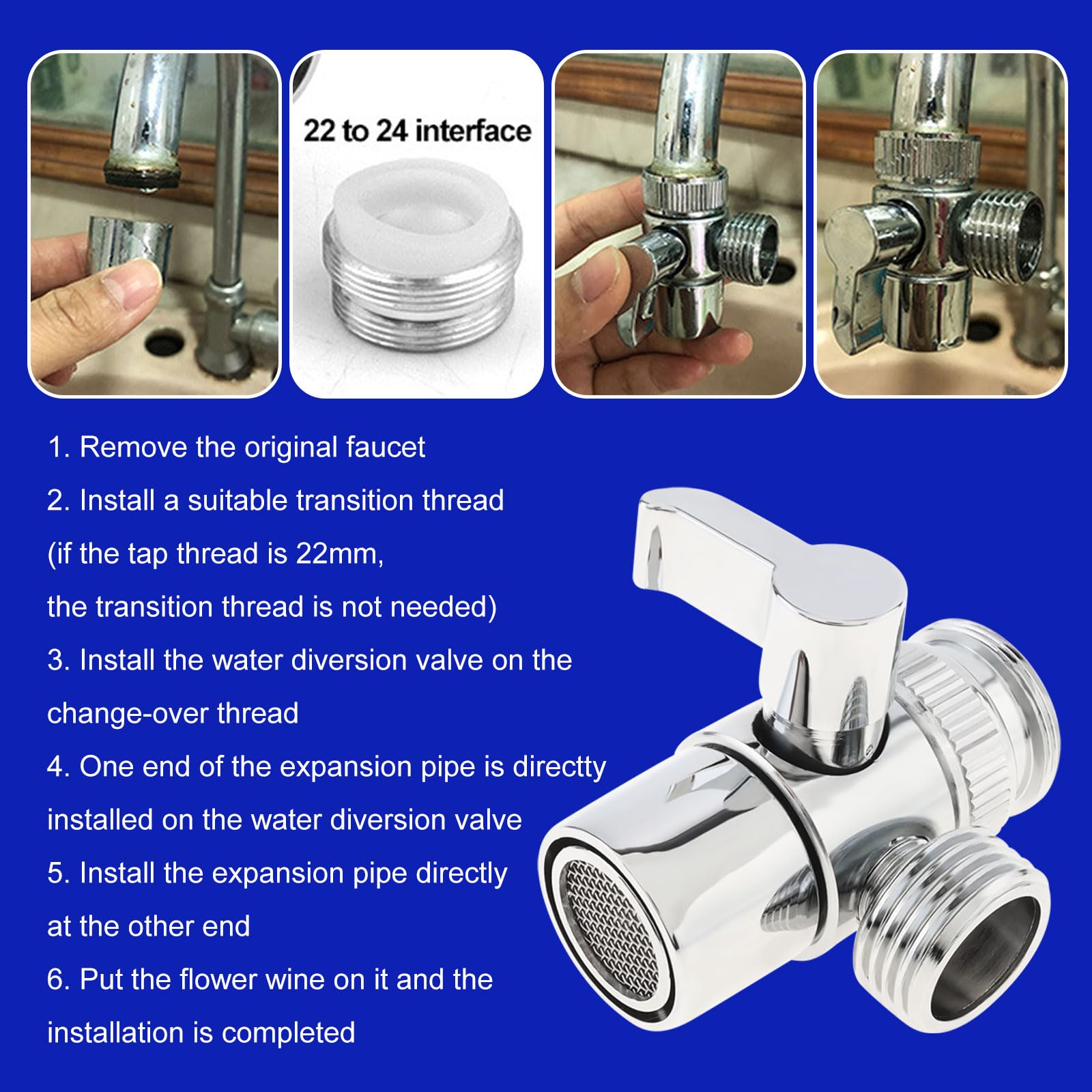 Sink Faucet Diverter Valve, PNXKTXO Sink Valve Diverter Faucet Splitter for G1/2" Shower Hose, Kitchen, Bathroom Replacement Part Adapter M22 X M24
