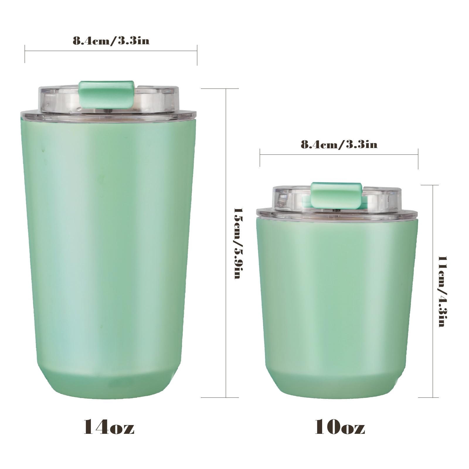 Puraville Insulated Tumblers with Lid, 14 oz Travel Coffee Mug Stainless Steel Vacuum Cup, Leak Proof Reusable Double Walled Coffee Tumbler for Iced and Hot Drinks, Green