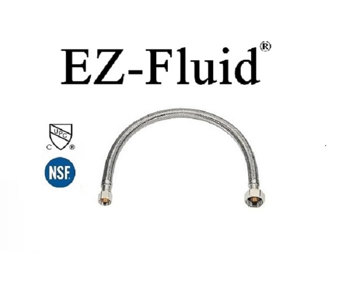 EZ-Fluid (2) 9" Water Supply Line,1/2" Fip x 3/8" Comp LF,Brass Nuts,Universal Stainless Steel Braided Faucet Water Supply Line Connector,Water Supply Hose Connector Lines,Kitchen,Bathroom Sink