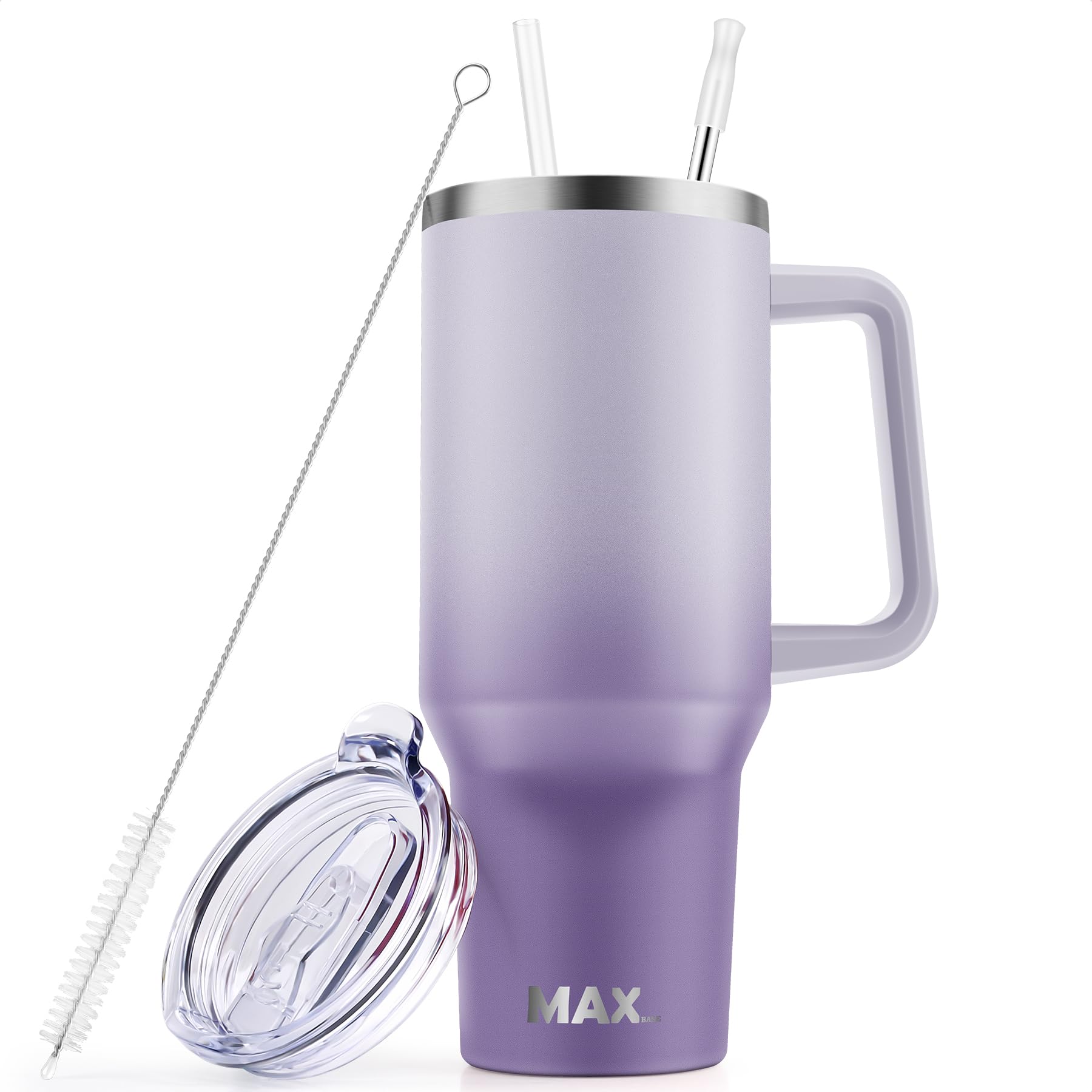MaxBase 40 Oz Tumbler with Handle and Straw Lid, Insulated Reusable Stainless Steel Travel Mug Keeps Drinks Cold up to 34 Hours, 100% Leakproof Bottle (GradientPurple)