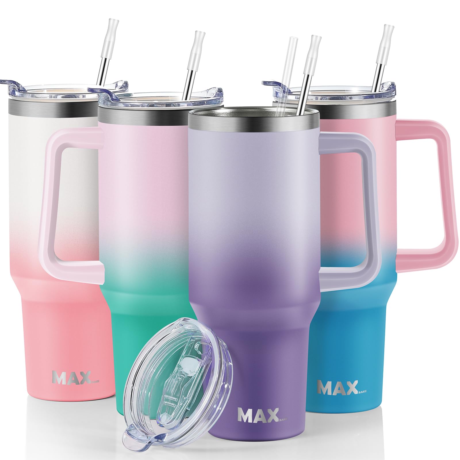 MaxBase 40 Oz Tumbler with Handle and Straw Lid, Insulated Reusable Stainless Steel Travel Mug Keeps Drinks Cold up to 34 Hours, 100% Leakproof Bottle (GradientPurple)