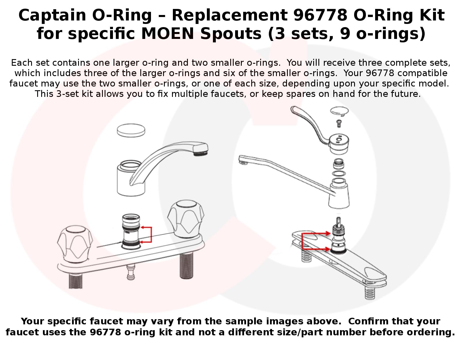 Captain O-Ring – Replacement 96778 O-Ring Kit for Specific Moen Spouts (3 Sets, 9 O-Rings)