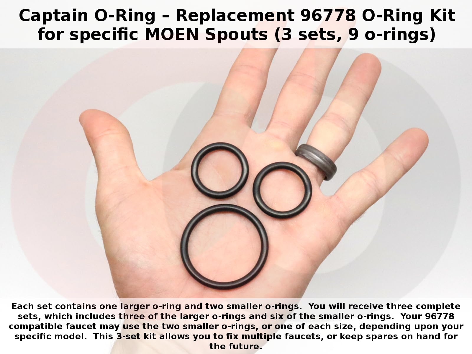 Captain O-Ring – Replacement 96778 O-Ring Kit for Specific Moen Spouts (3 Sets, 9 O-Rings)