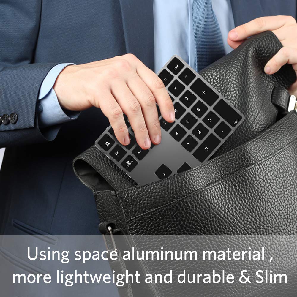 JOYEKY Bluetooth Number Pad, Wireless Numeric Keypad, USB-C Rechargeable External 34-Keys Numpad, Financial Data Entry Keyboard for iMac, MacBook Air/Pro, PC Desktop, Laptop Notebook