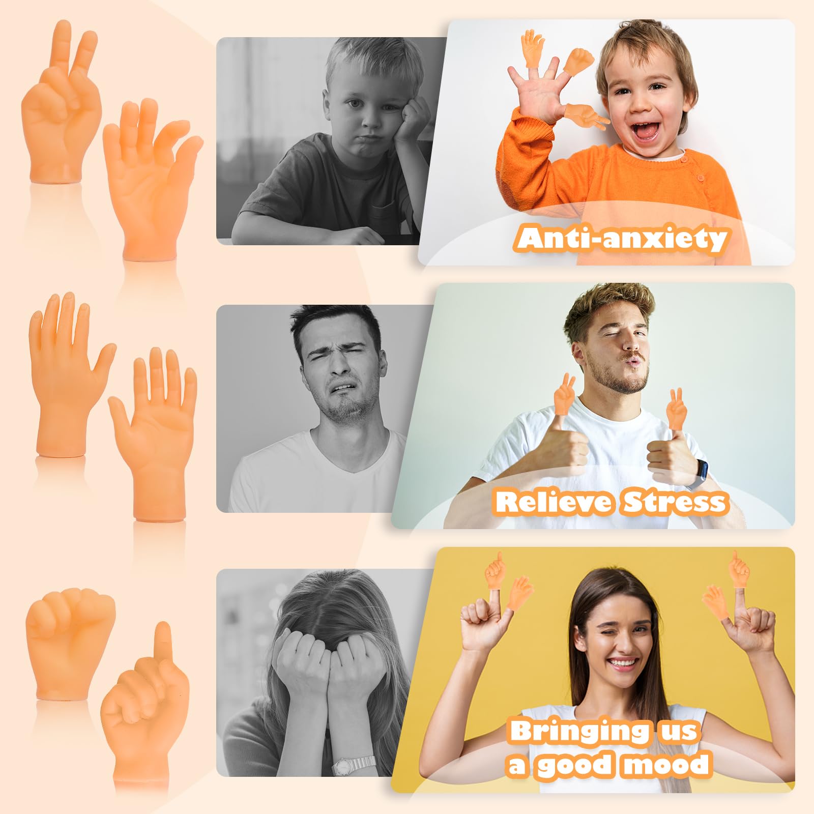 30 pcs Tiny Hands Finger Puppets, Mini Hands Little Small Hands Mini Thing Gag Performance Funny Fingers for Puppet Show Gifts Classroom Prizes Party Favors for Kids (7 Styles)
