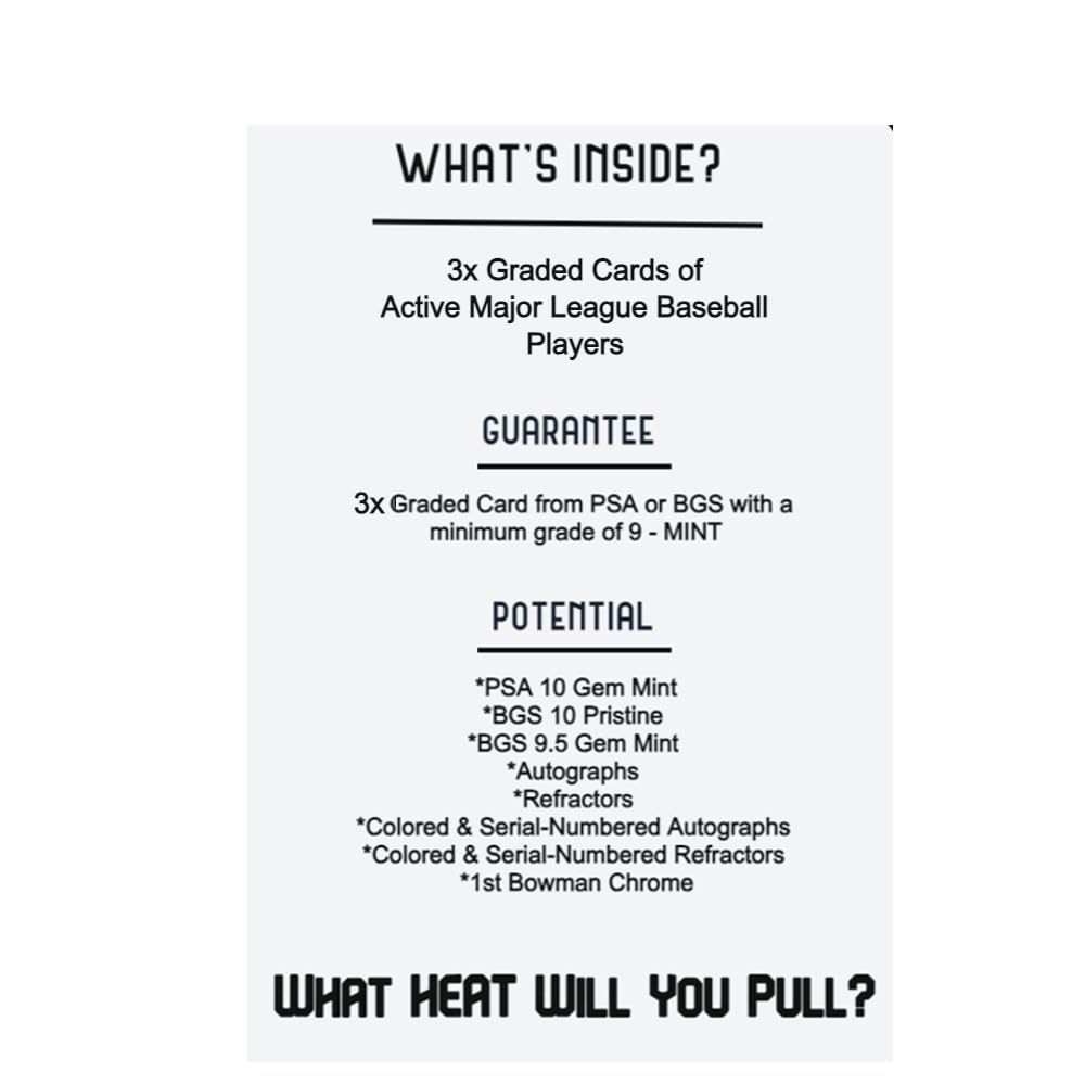 Three Graded Baseball Cards Gift Box: MLB Edition │Three Premium PSA/BGS Graded 10, 9.5 or 9 Cards │Potential Rookie Autographs & Numbered RC Refractors│Gift for Baseball Fans│by Slabs of Heat