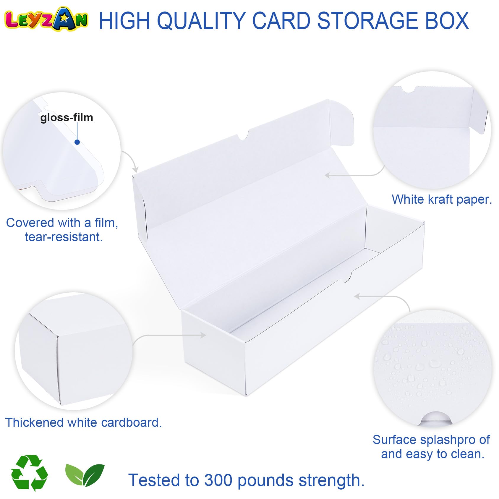Leyzan Trading-Card Storage Box, 8-Pack • 1000 Count Corrugated Cardboard Storage Box with dividers & labels for TCG/Magic/Mtg storage and Collection, 14.4 INCH Horizontal